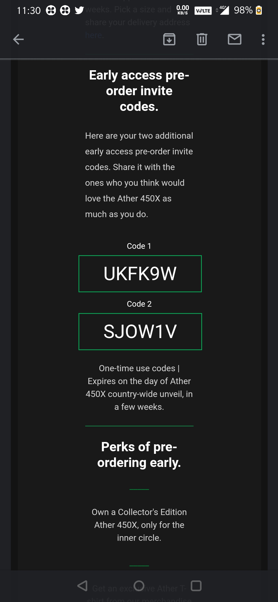 Pre-order Invite Codes - Page 14 - Ather 450 series - Ather Community